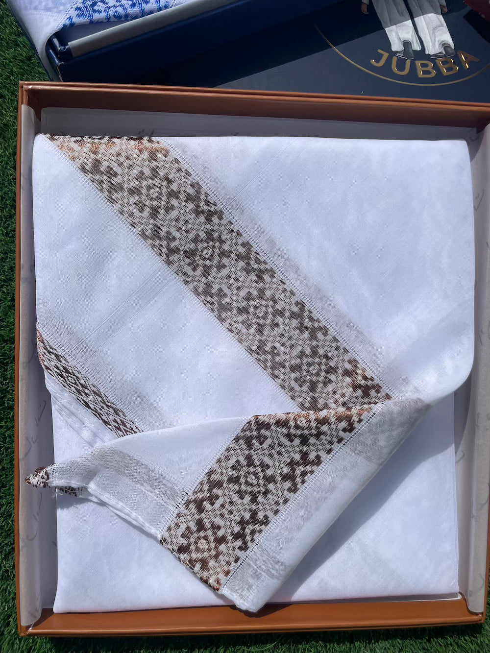 Deep Golden Keffiyeh 52" – Stiff Cotton Ghutra with Metallic Border Sc ...
