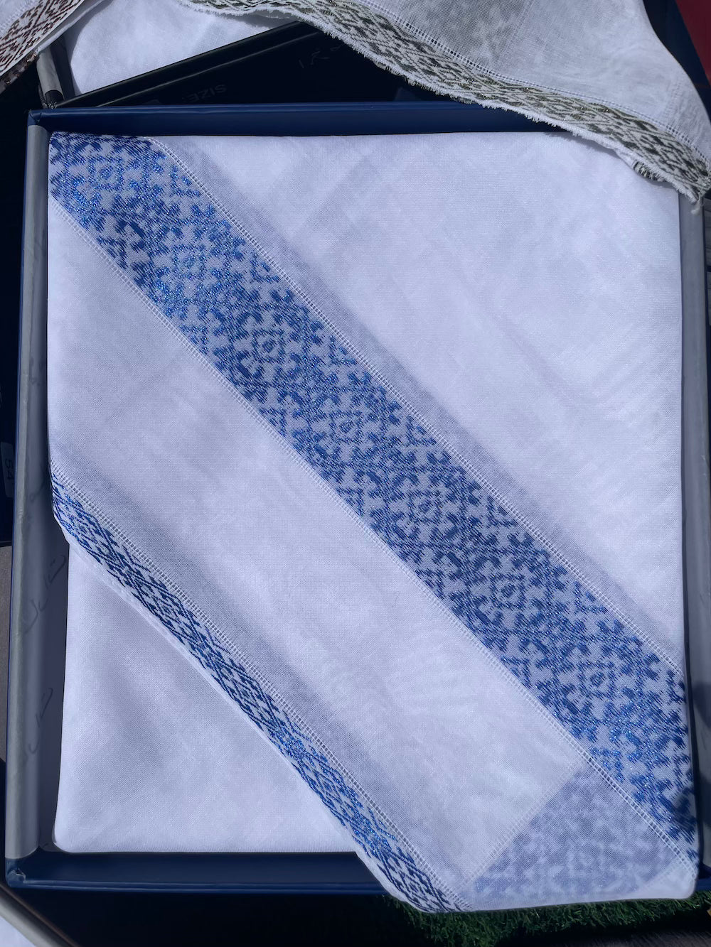 Denim Blue Shemagh 52" Stiff 100% Cotton Keffiyeh with Metallic Border ...