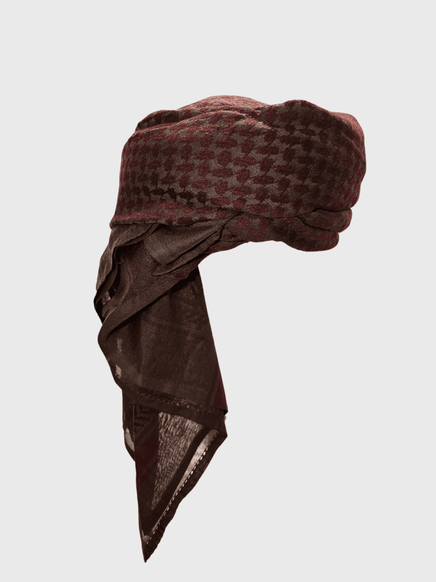 Mens Ready Made Burgundy Red & Brown Arab Hat Shemagh Keffiyeh – My ...