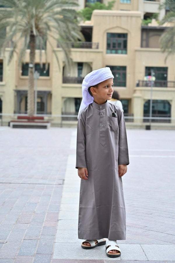 Grey Kuwaiti Kids Jubba | Thobe | Dishdasha | Kids Jalabiya | Qamis