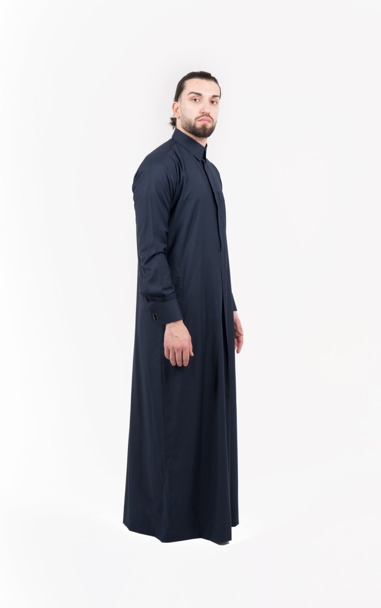 Mens Marine Cashmere Wool Qatari Thobe Pleat | Thawb | Dishdasha |Jubba – My Little Jubba