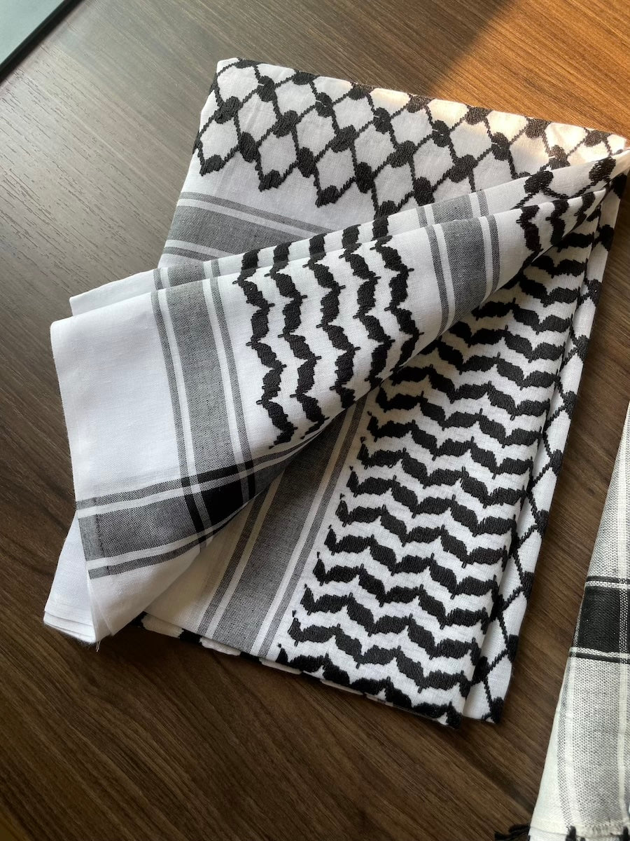 Black and White Keffiyeh Shemagh Scarf, Arab Scarf