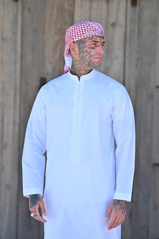 Mens Ready Made Red & White Arab Hat Shemagh Keffiyeh – My Little Jubba