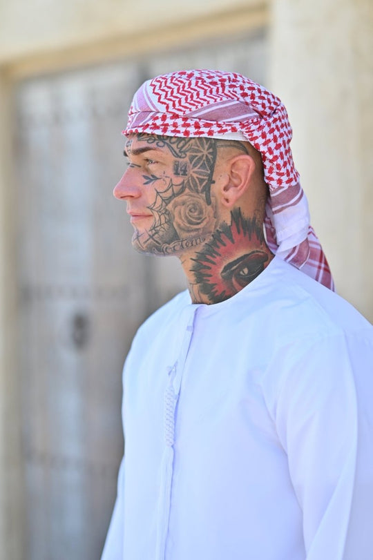 Mens Ready Made Red & White Arab Hat Shemagh Keffiyeh – My Little Jubba